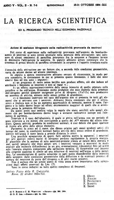 Fermi, Amaldi, Pontecorvo, Rasetti, Segré: AZIONE DI SOSTANZE ...